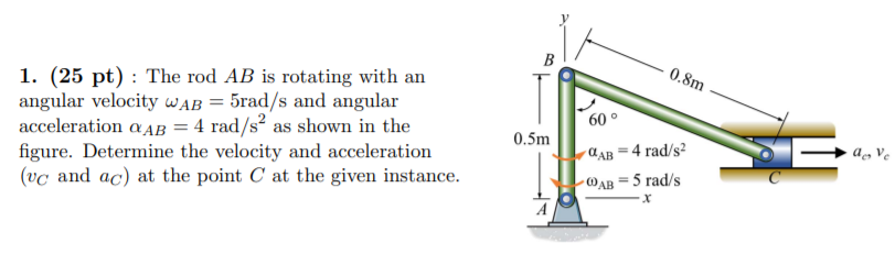 Solved B 0.8m 1. (25 pt): The rod AB is rotating with an | Chegg.com
