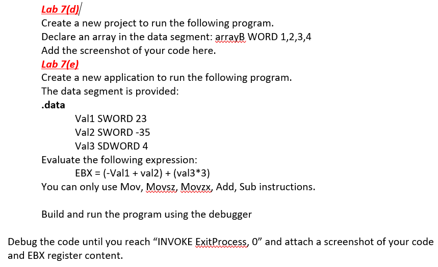 Lab 7(d) Create a new project to run the following | Chegg.com