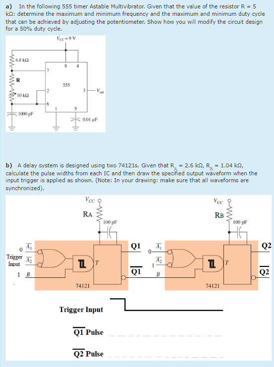 Solved a) ﻿In the following 555 ﻿timer Astable | Chegg.com