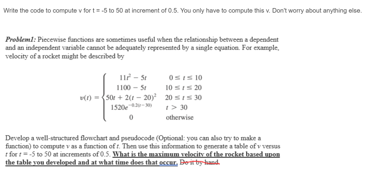 Solved Write the code to compute v ﻿for t=-5 ﻿to 50 ﻿at | Chegg.com