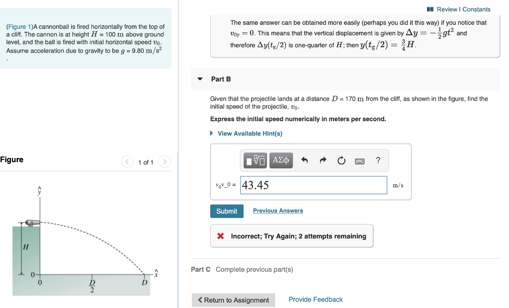 Solved Review Constants (Figure 1)A cannonball is fired | Chegg.com