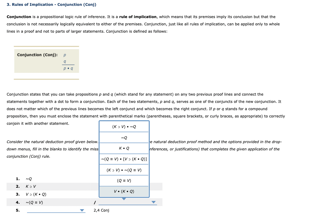 Solved 3. Rules of Implication - Conjunction (Conj) lines in | Chegg.com
