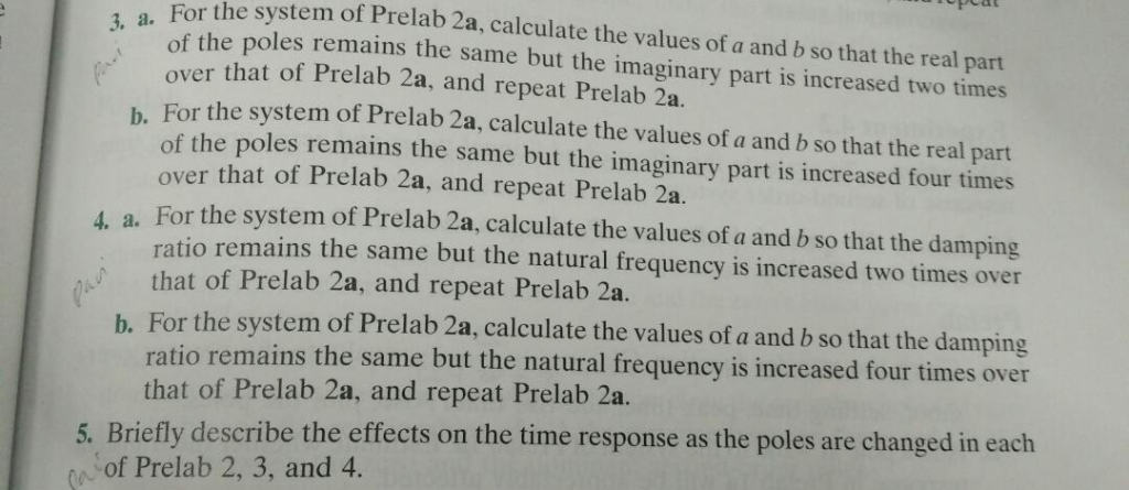 Solved he system of Prelab 2a, calculate the values of a and | Chegg.com