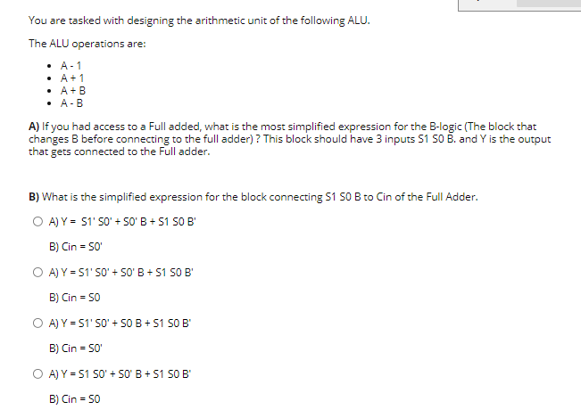Solved You are tasked with designing the arithmetic unit of | Chegg.com