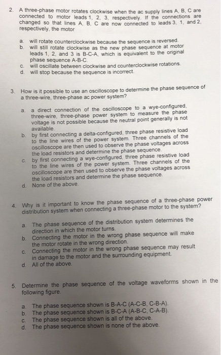Solved A three-phase motor rotates clockwise when the ac | Chegg.com