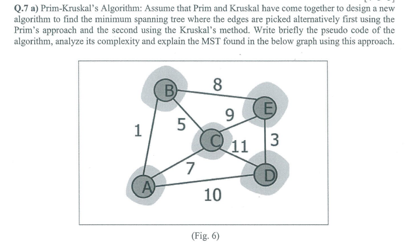 Solved Q.7 a) Prim-Kruskal's Algorithm: Assume that Prim and | Chegg.com
