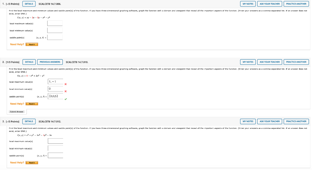 Solved 1. (-/3 Points) DETAILS SCALCET8 14.7.006. MY NOTES | Chegg.com