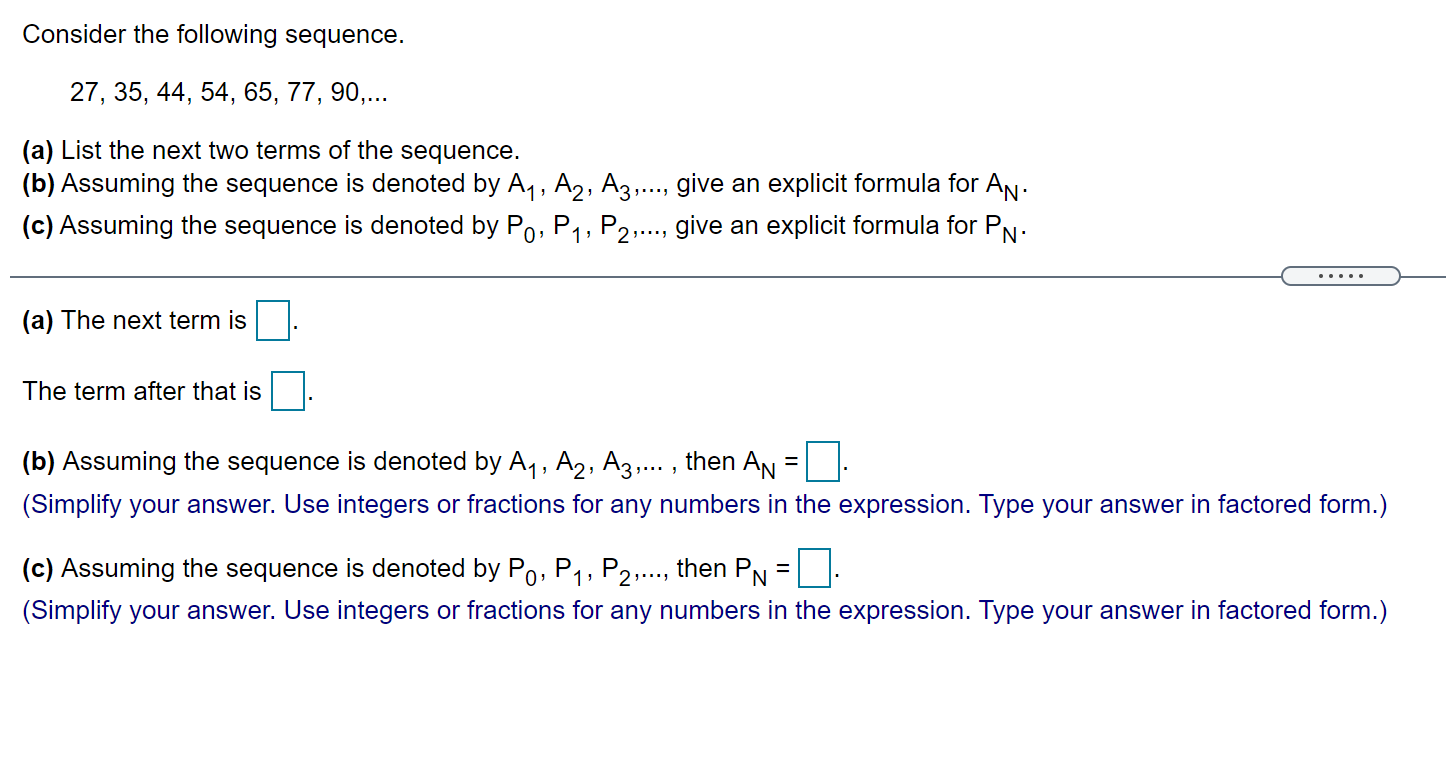 Solved Consider the following sequence. 27, 35, 44, 54, 65, | Chegg.com