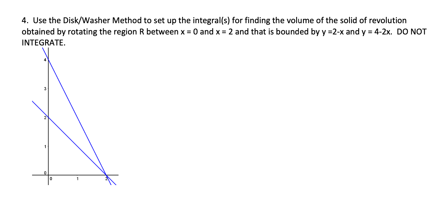Solved 4. Use the Disk/Washer Method to set up the | Chegg.com