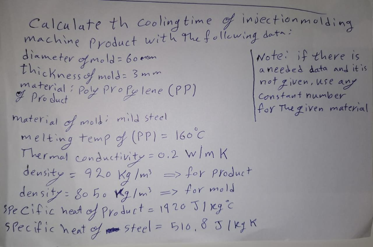 Solved Calculate th cooling time of injection moldin machine | Chegg.com