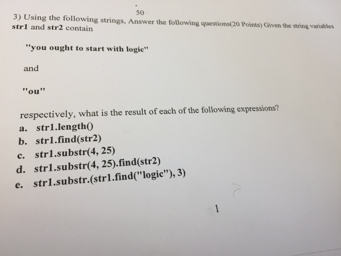 Solved 50 3) Using the following strings, Answer the | Chegg.com