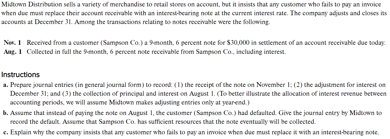 Solved Midtown Distribution sells a variety of merchandise | Chegg.com