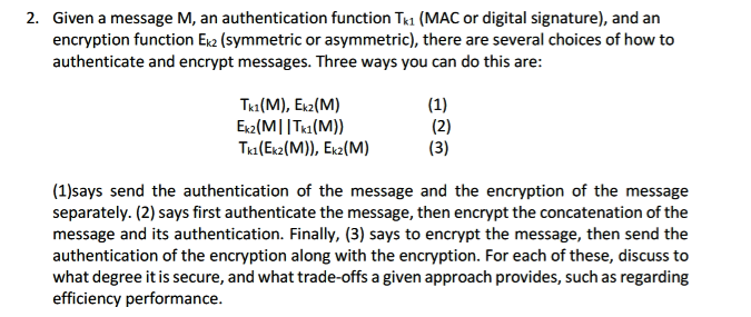 Solved Given a message M, an authentication function Tk1 | Chegg.com