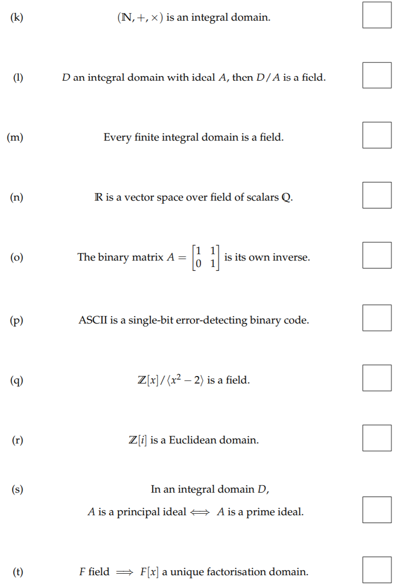 Solved (k) (N,+,x) is an integral domain. (1) D an integral | Chegg.com
