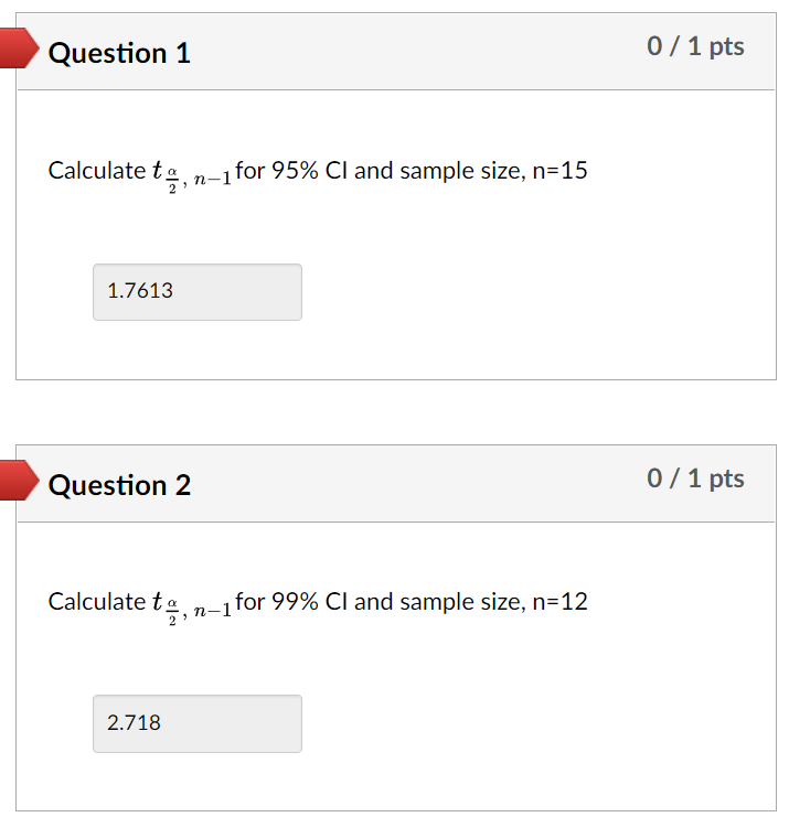 Solved Calculate t2α,n−1 for 95%Cl and sample size, n=15 | Chegg.com