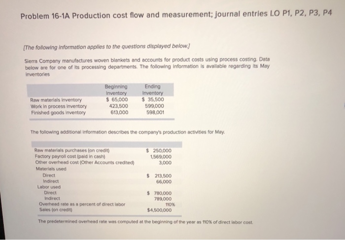 Solved Problem 16-1A Production cost flow and measurement; | Chegg.com