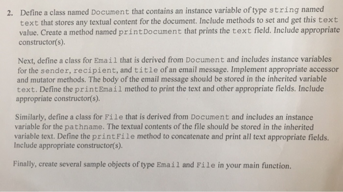 Solved Define A Class Named Document That Contains An 