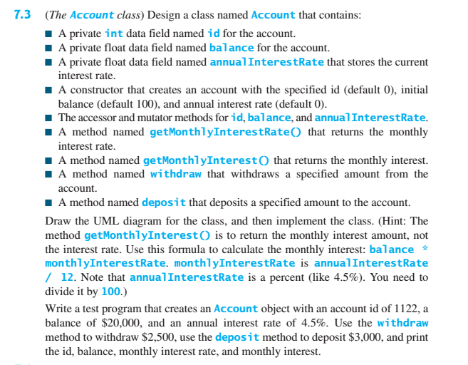 Solved 7.3 (The Account class) Design a class named Account | Chegg.com
