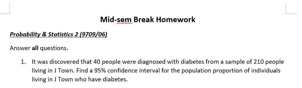 Solved Mid-sem Break Homework Probability & Statistics 2 | Chegg.com