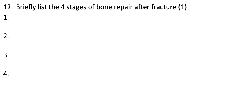 Solved 12. Briefly list the 4 stages of bone repair after | Chegg.com