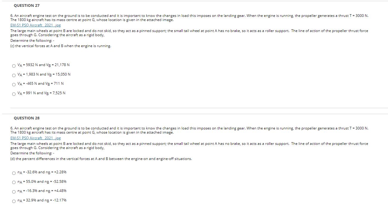 Solved T 12 1.4 m A B 0.8 - 4 m QUESTION 27 6. An aircraft | Chegg.com
