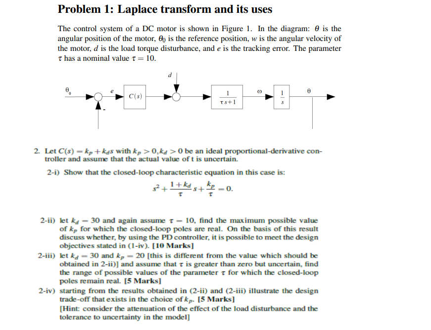 Solved Problem 1: Laplace transform and its uses The control | Chegg.com