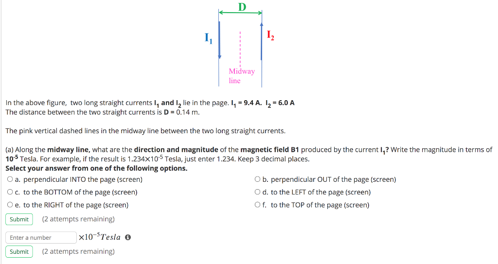 Solved D 1 Midway line In the above figure, two long | Chegg.com
