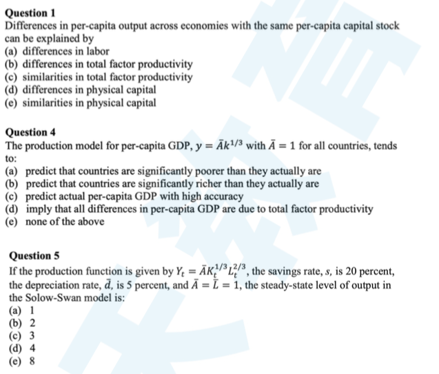 Solved Question 1 Differences in per-capita output across | Chegg.com