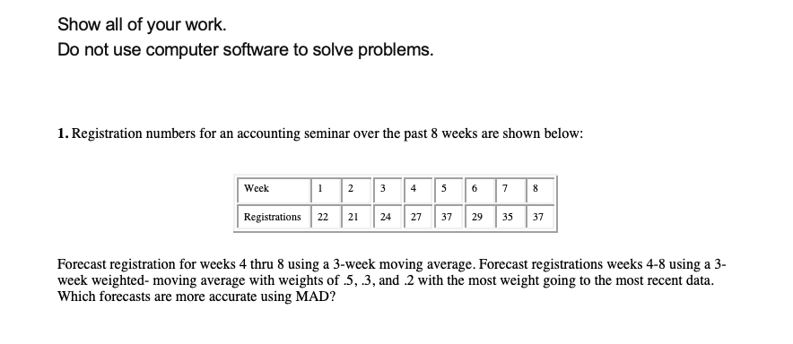 Solved Show all of your work. Do not use computer software | Chegg.com