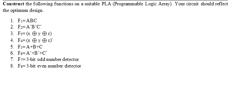 Solved Construct the following functions on a suitable PLA | Chegg.com