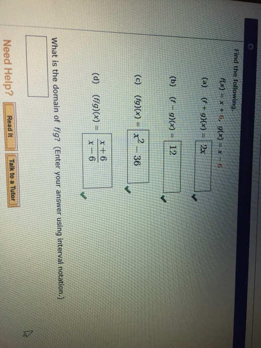 Solved Find the following. f(x) = x + 6, g(x) = x - 6 (f + | Chegg.com Solved Find the following. f(x) = x + 6, g(x) = x - 6 (f + | Chegg.com