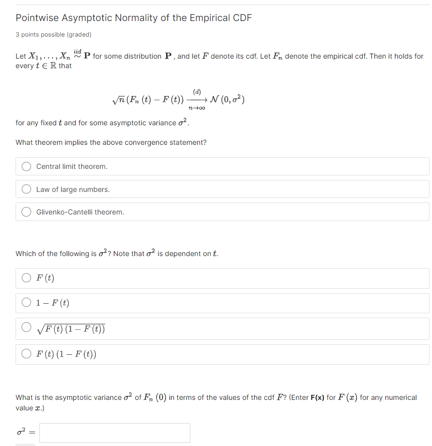 5. Asymptotic Normality of the Empirical CDF Ф | Chegg.com 5. Asymptotic Normality of the Empirical CDF Ф | Chegg.com