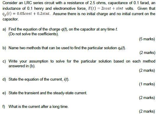 Solved Consider an LRC series circuit with a resistance of | Chegg.com