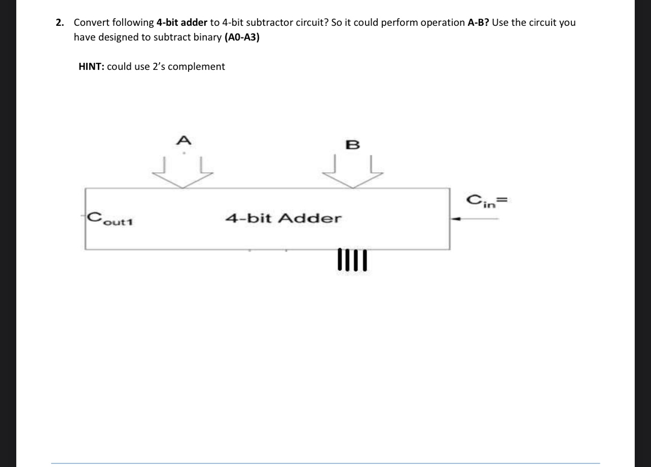 Solved 2. Convert following 4-bit adder to 4-bit subtractor | Chegg.com Solved 2. Convert following 4-bit adder to 4-bit subtractor | Chegg.com