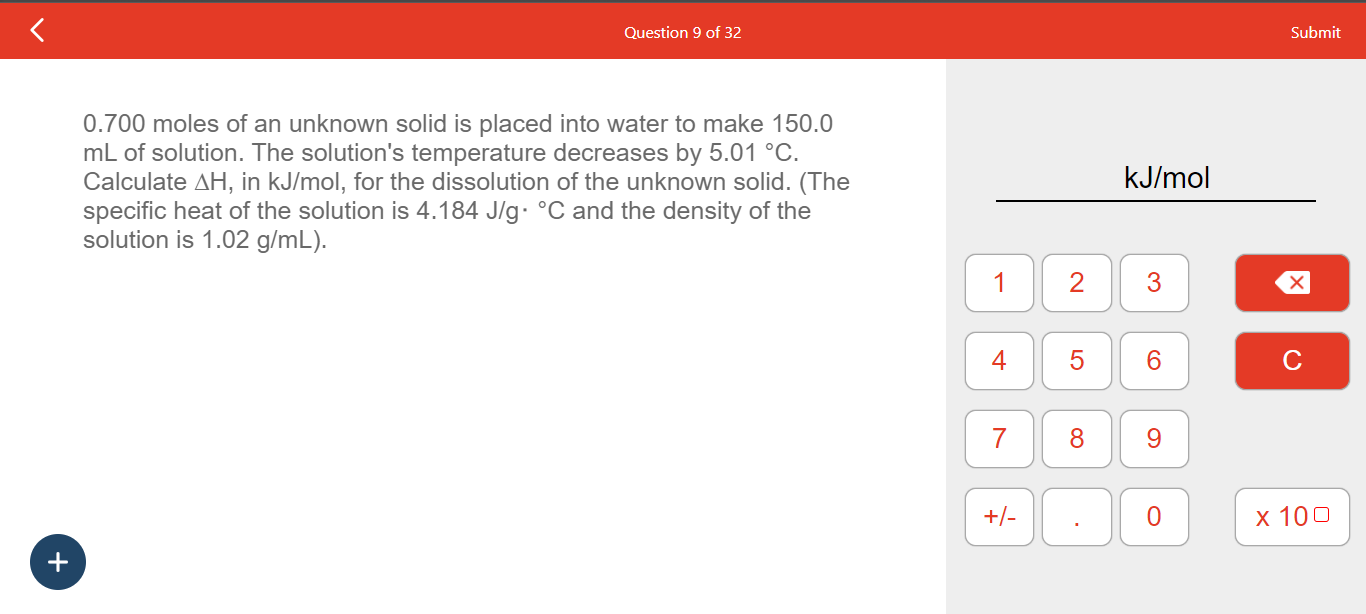 Solved 0.700 moles of an unknown solid is placed into water | Chegg.com