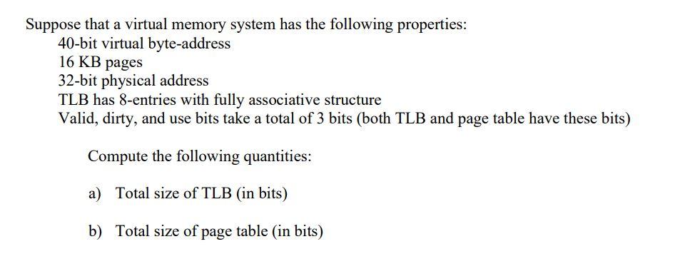 Solved Suppose that a virtual memory system has the | Chegg.com