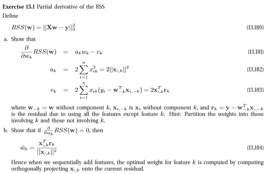 Solved Exercise 13.1 Partial derivative of the RSS Define | Chegg.com