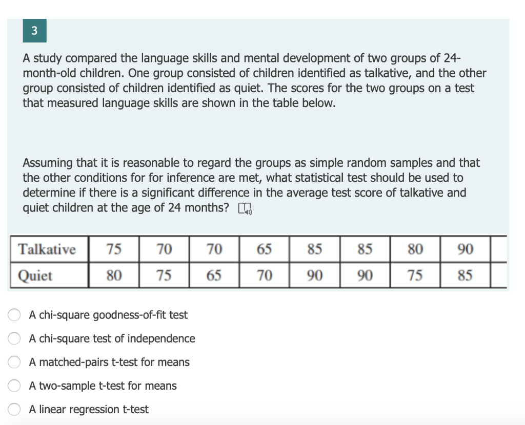 Solved 3 A study compared the language skills and mental | Chegg.com