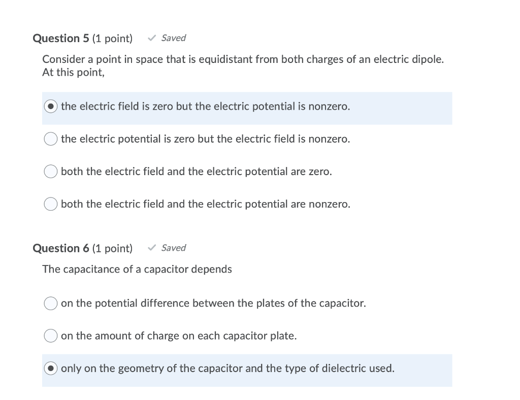 Solved Question 1 (1 point) The electric potential energy of | Chegg.com