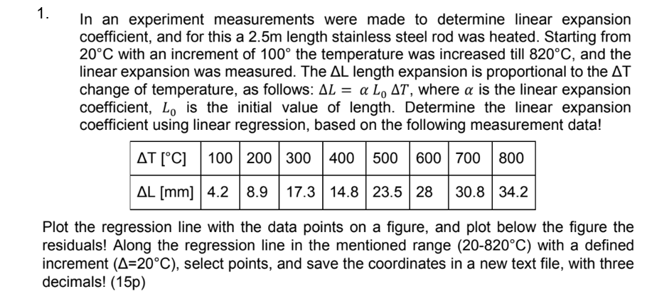 Solved 1. In an experiment measurements were made to | Chegg.com