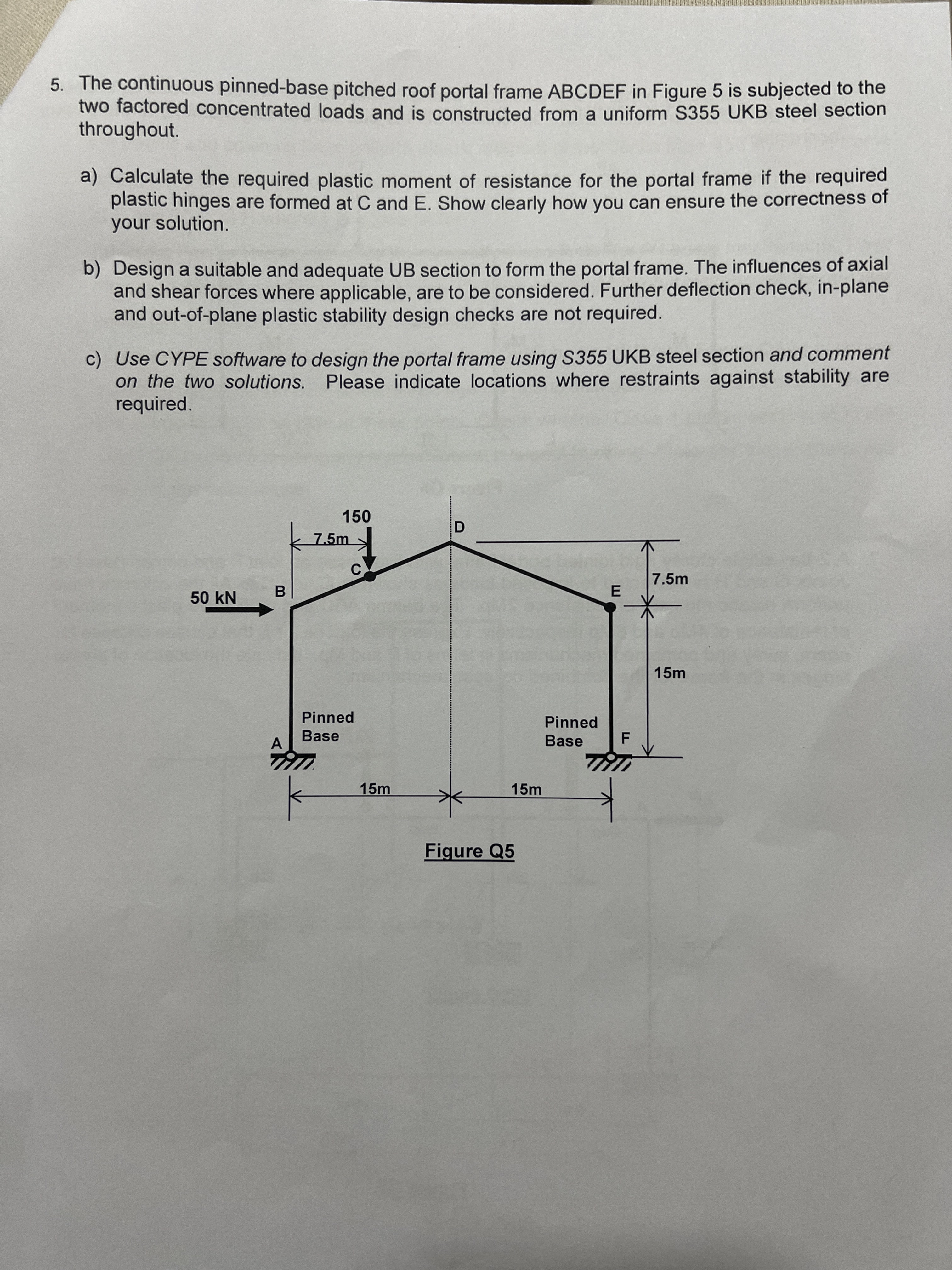 5. The continuous pinned-base pitched roof portal | Chegg.com