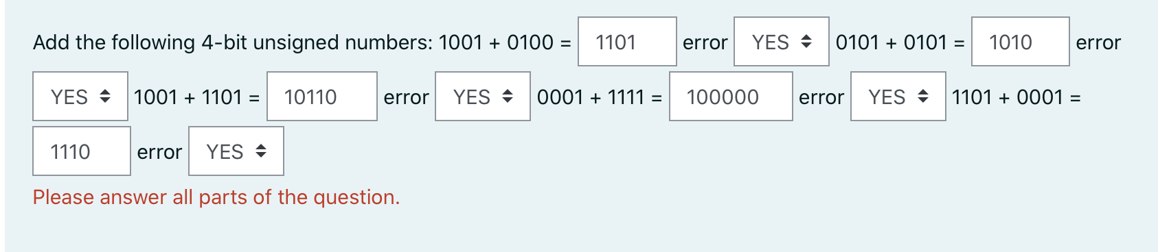 Solved Add the following 4-bit unsigned numbers: 1001 + 0100 | Chegg.com