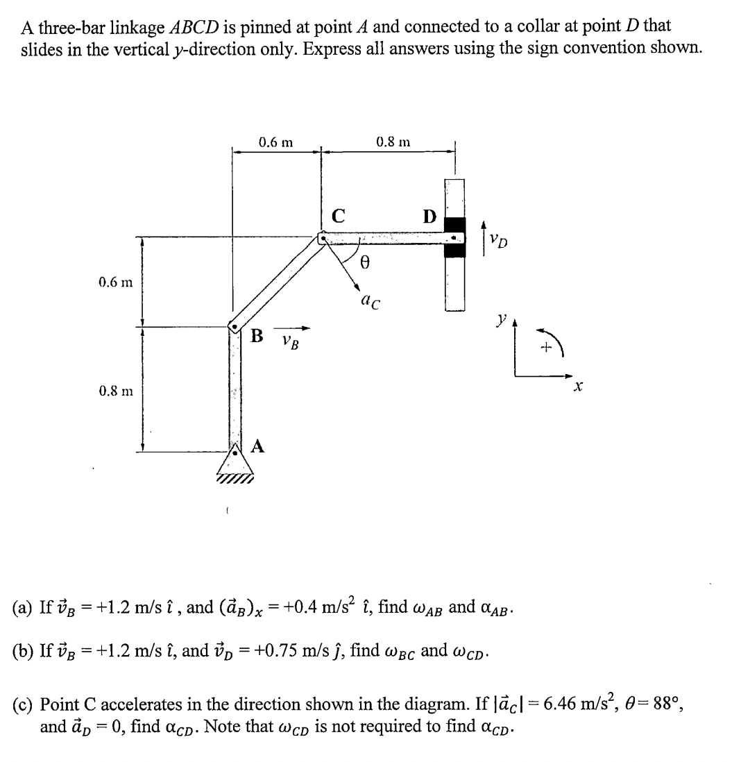 Solved A three-bar linkage ABCD is ﻿pinned at ﻿point A and | Chegg.com