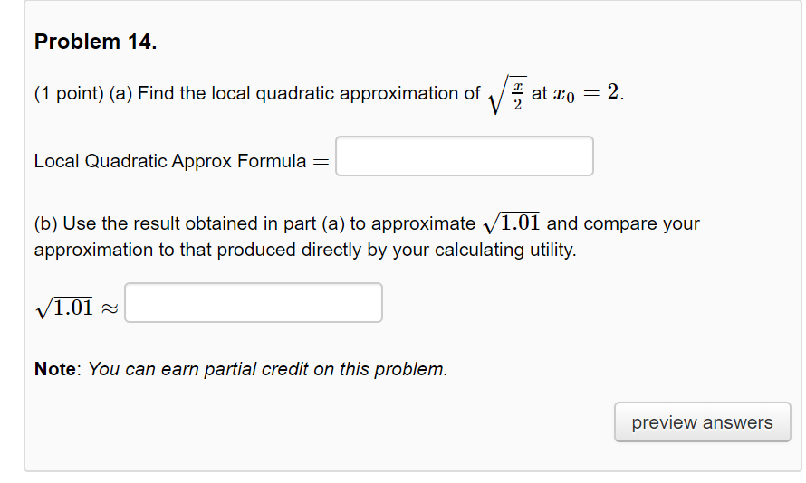 Solved 1 Point A Find The Local Quadratic Approximation