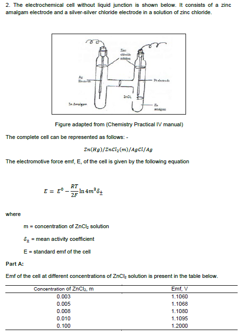 Solved 2. The electrochemical cell without liquid junction | Chegg.com