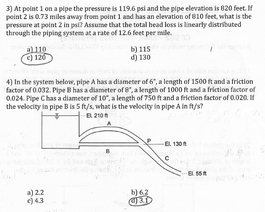 Solved At point 1 ﻿on a pipe the pressure is 119.6 ﻿psi and | Chegg.com