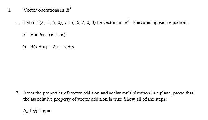 Solved Vector operations in R4 1. Let | Chegg.com