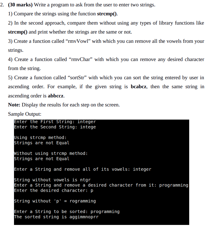 Solved 2. (30 marks) Write a program to ask from the user to | Chegg.com