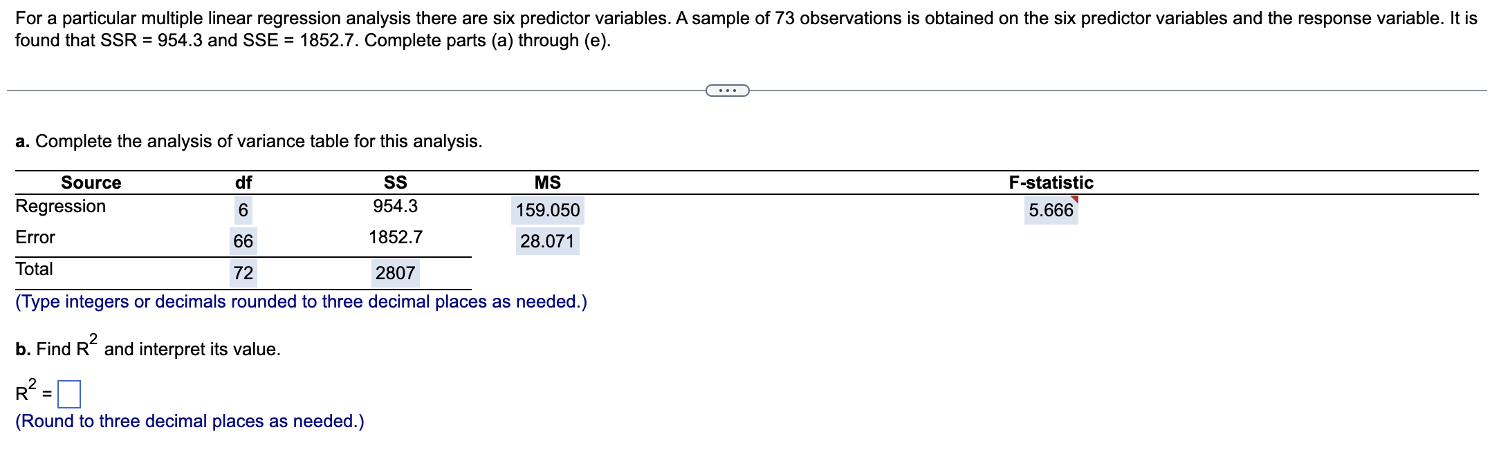 Solved For a particular multiple linear regression analysis | Chegg.com