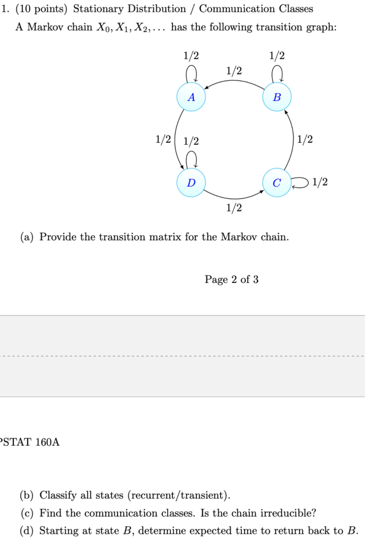Solved (10 ﻿points) ﻿Stationary Distribution / | Chegg.com